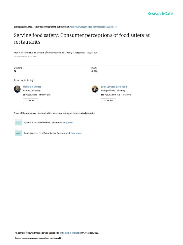 Consumer Views on Restaurant Food Safety | PDF | Foodborne Illness ...