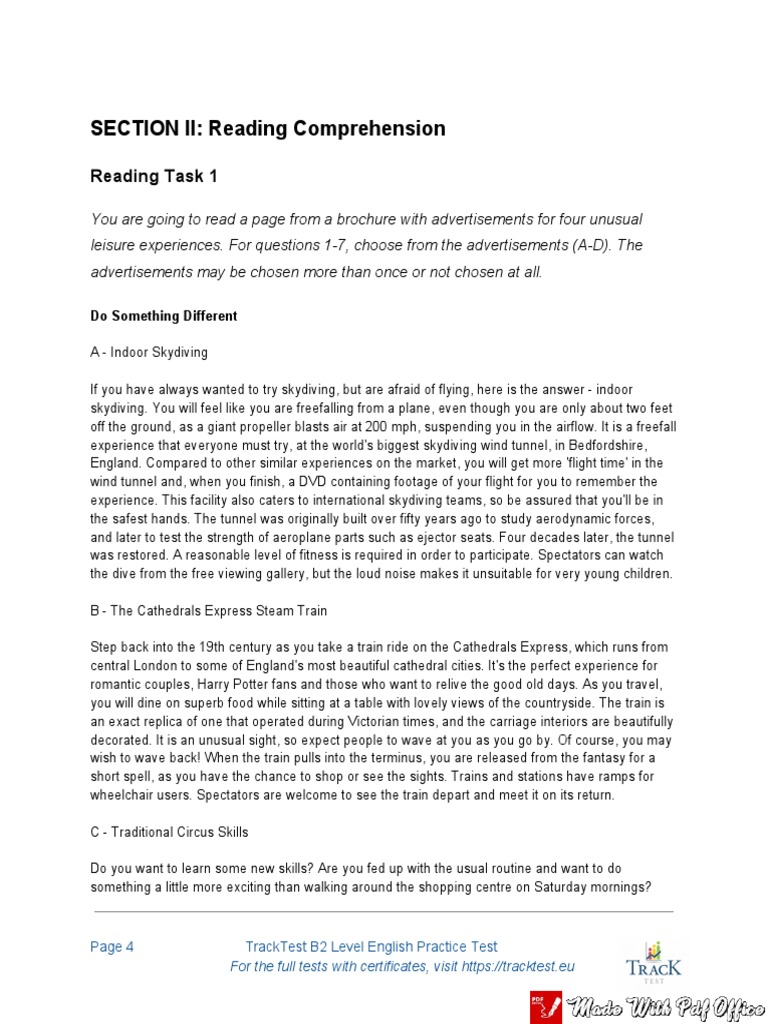 SECTION II: Reading Comprehension | PDF | Scuba Diving | Swimming