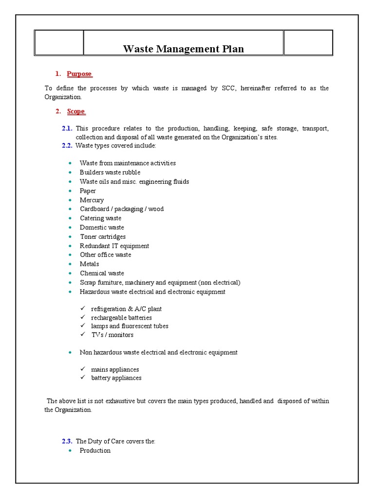 24 Waste Managment Plan | PDF | Waste Management | Hazardous Waste