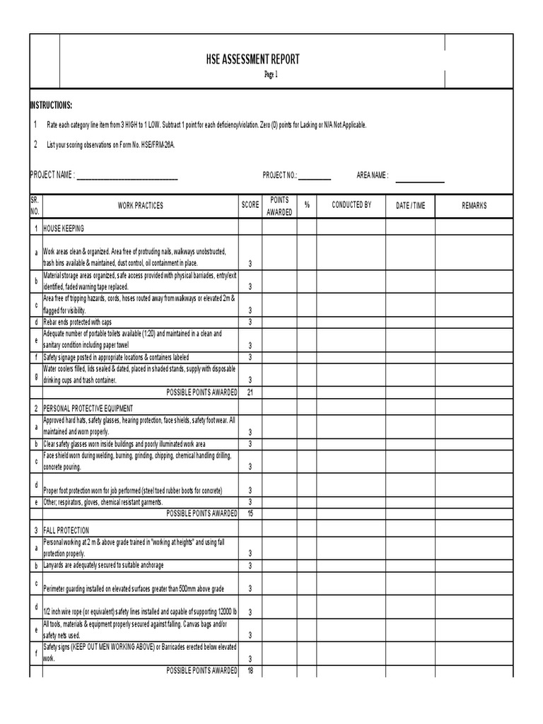 HSE FRM-20 HSE Assessment Report | PDF | Equipment | Manufactured Goods