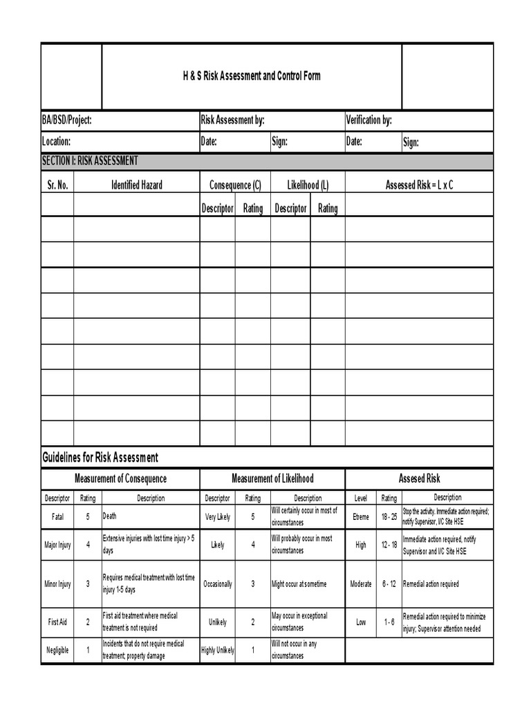 HSE FRM-24 H & S Risk Assessment and Control Form | PDF | Risk ...