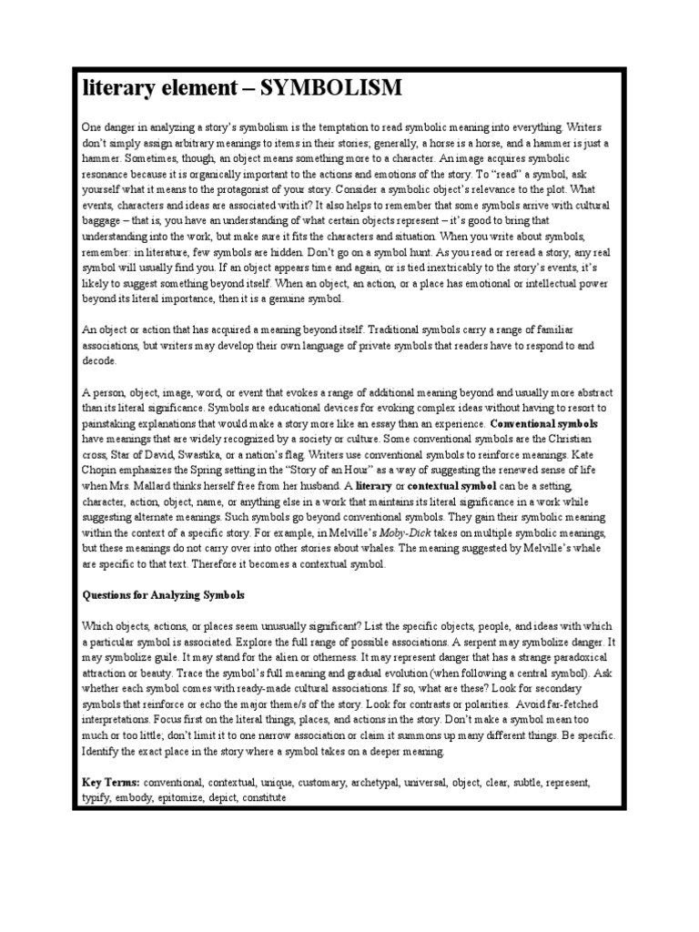 Literary Element - SYMBOLISM: Questions For Analyzing Symbols | PDF ...