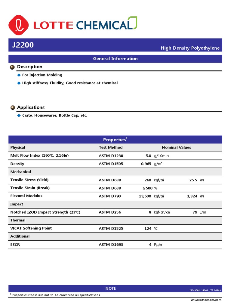 Description: High Density Polyethylene General Information | PDF ...