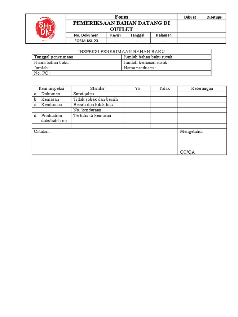 20 Form Penerimaan Barang Datang Di Outlet | PDF