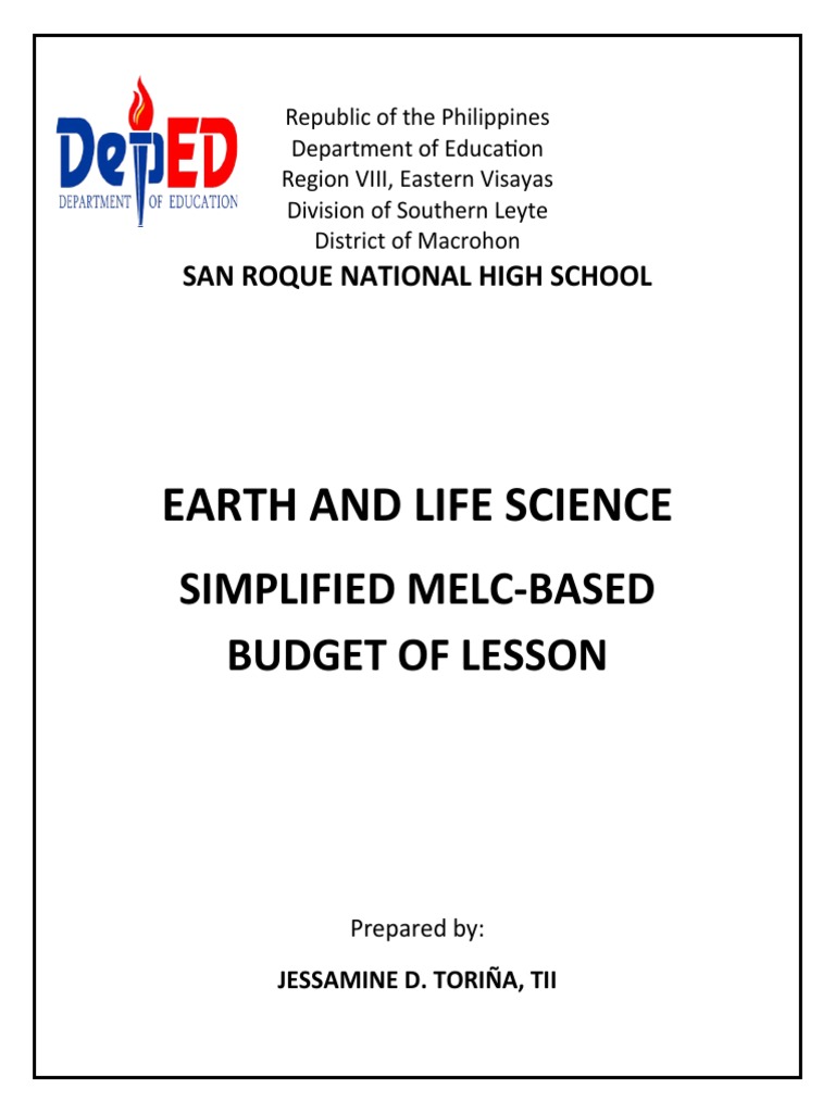 Earth and Life Science: Simplified Melc-Based Budget of Lesson | PDF