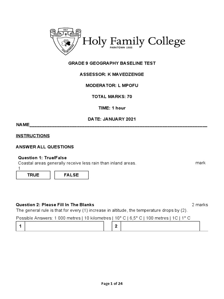 Grade 9 Geography Baseline Final | PDF | Tropics | Rain