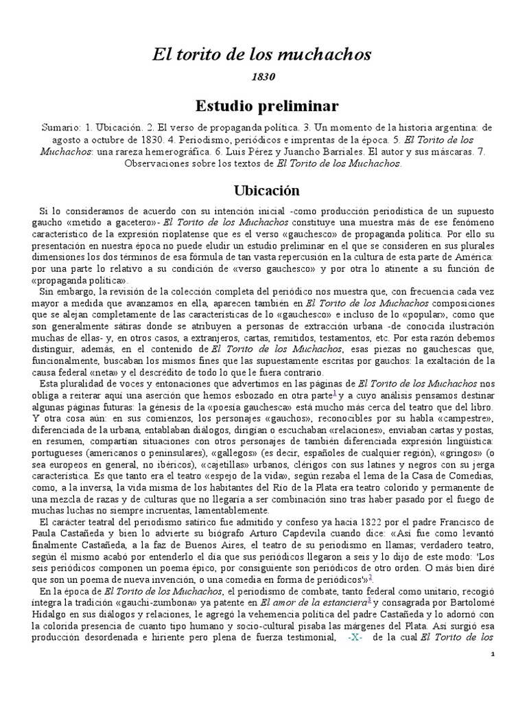 Fernández Latour de Botas, Olga Estudio Preliminar de El Torito de Los ...