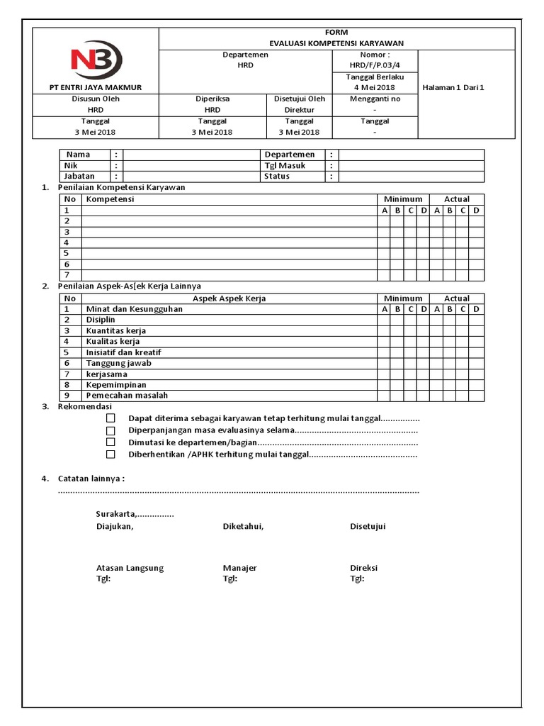 Form Evaluasi Kompetensi Karyawan | PDF