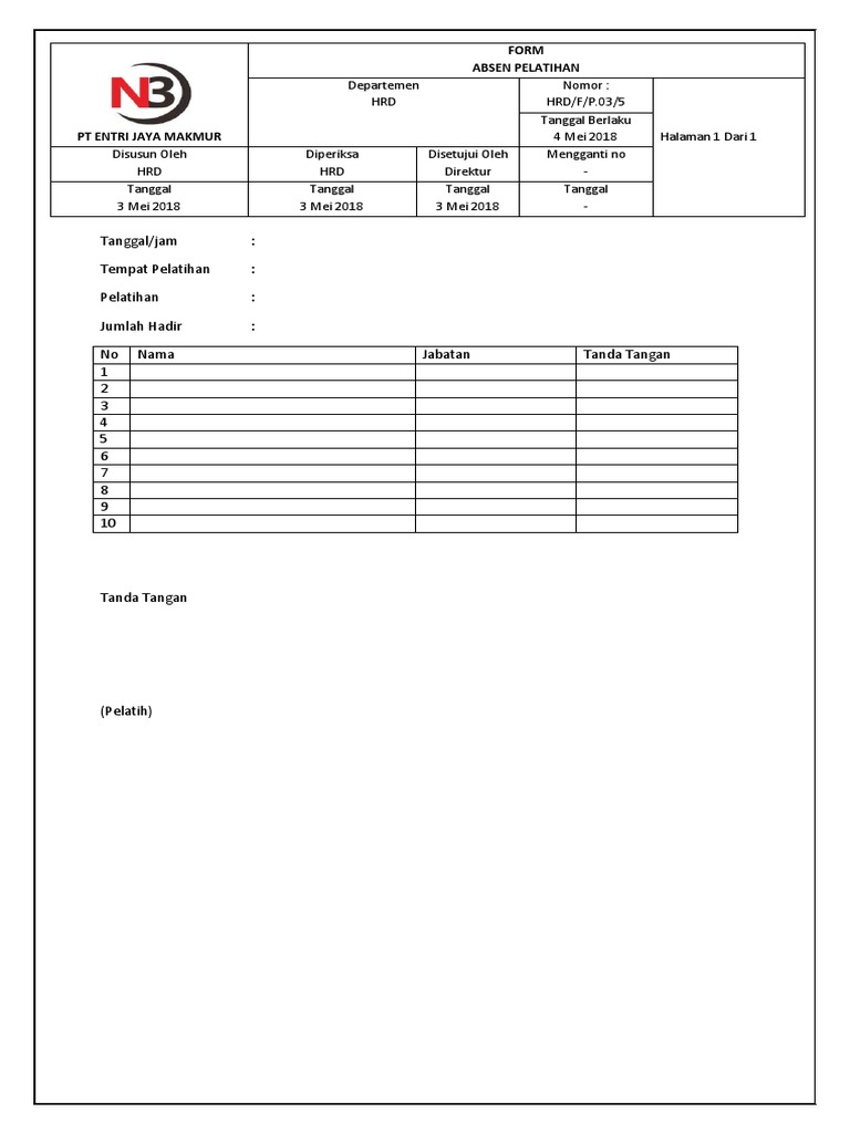 Form Absen Pelatihan | PDF