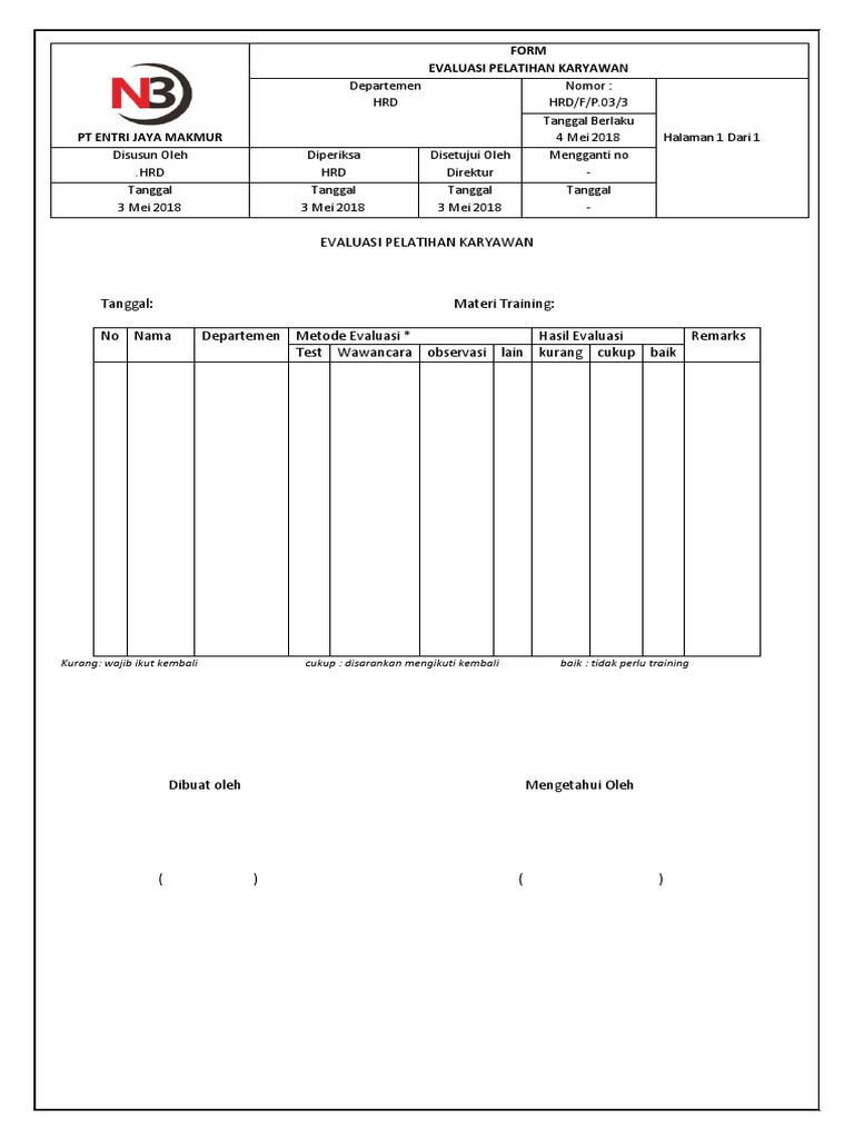 Form Evaluasi Pelatihan Karyawan | PDF