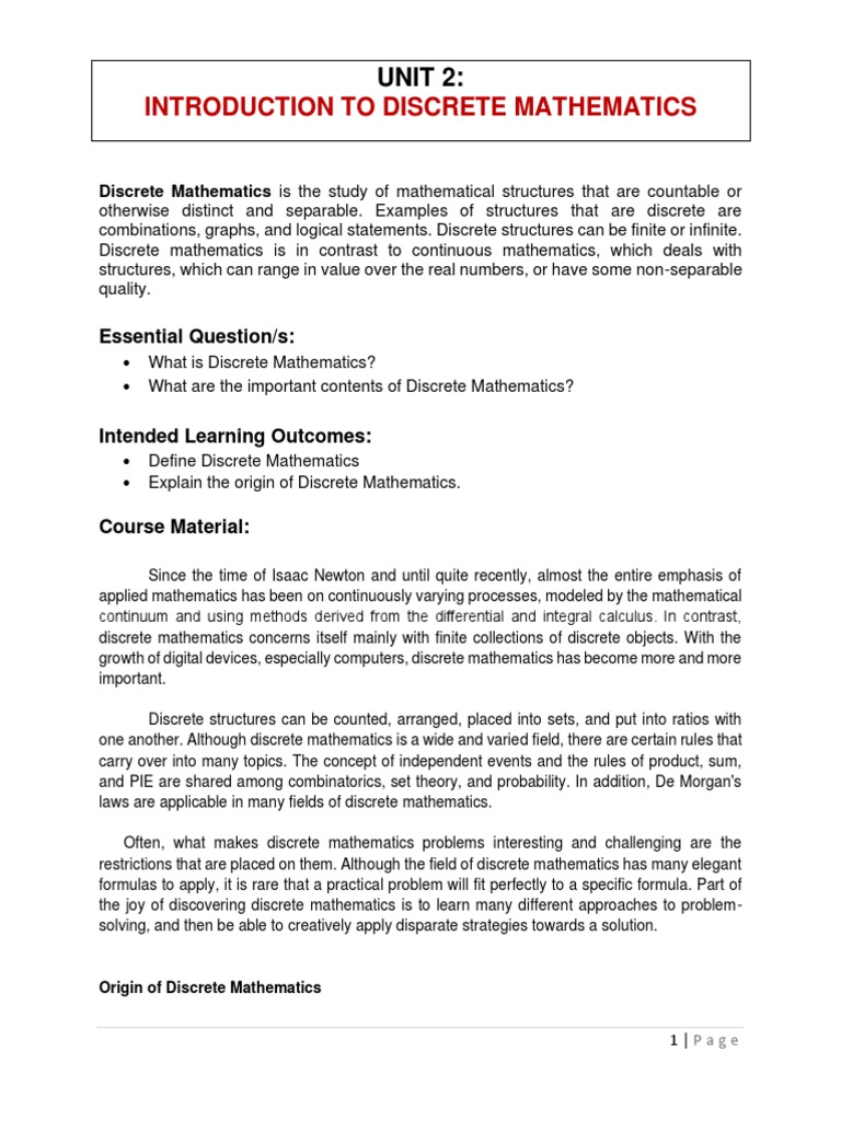 Introduction To Discrete Mathematics Unit 2 Pdf Discrete Mathematics Combinatorics