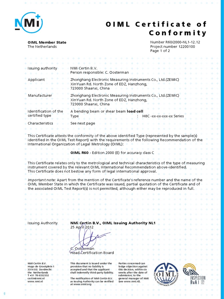 OIML Certificate of Conformity | PDF | Metrology | Nature