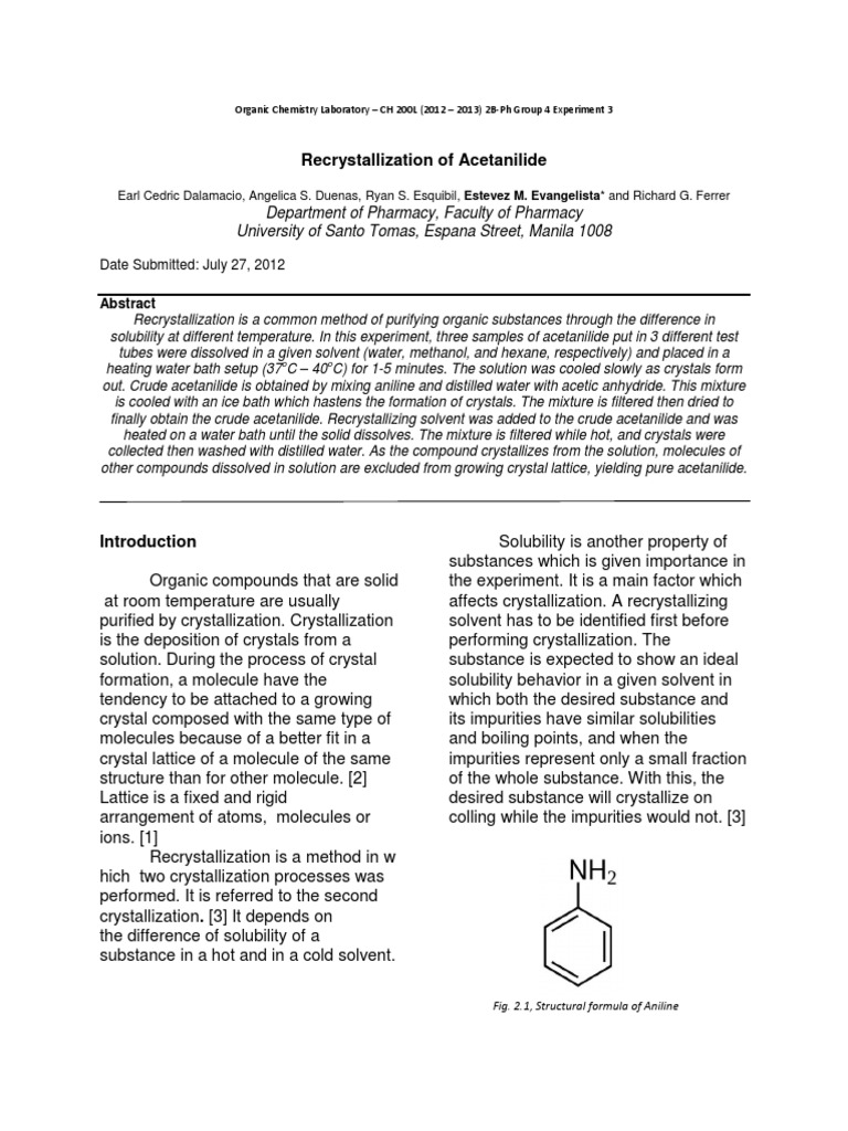 Recrystallization of Acetanilide Organic Chemistry | PDF | Solubility ...