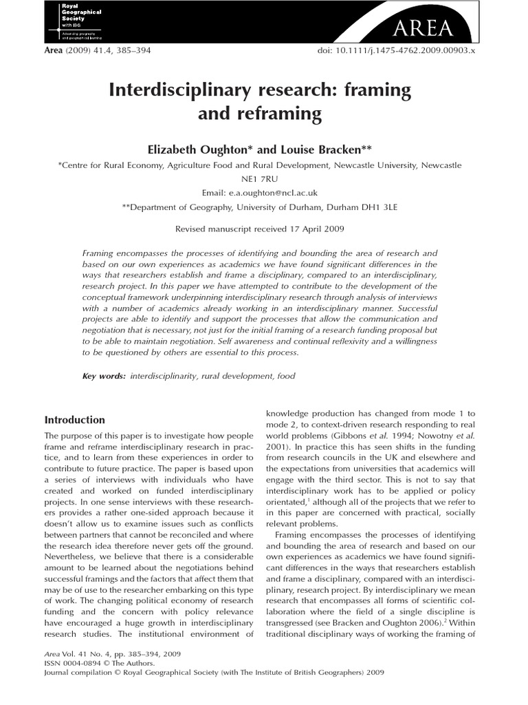Framing Interdisciplinary Research Insights | PDF | Interdisciplinarity ...