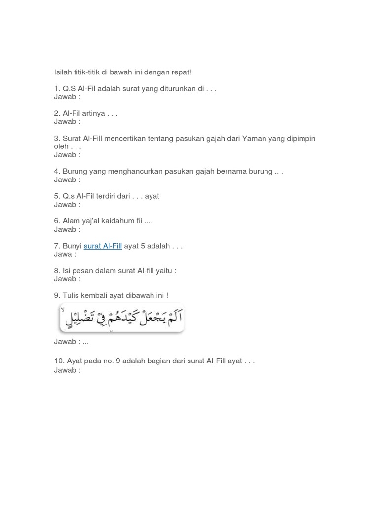 Latihan Soal Surah Al Fill Kelas 4 | PDF