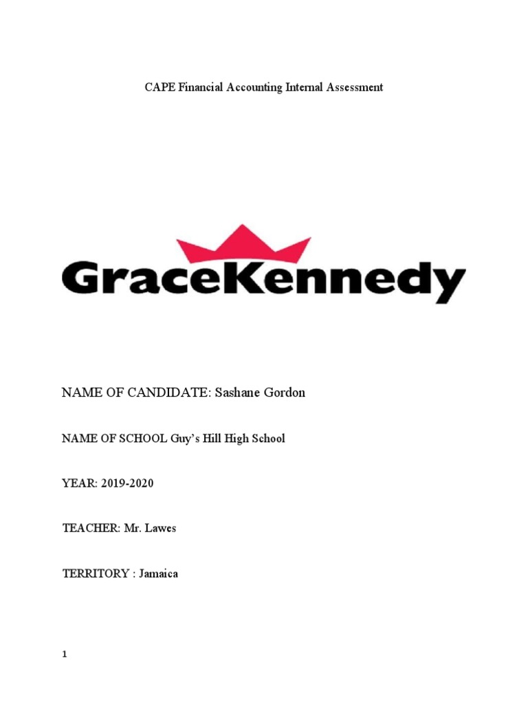 CAPE Financial Accounting Internal Assessment: NAME OF CANDIDATE ...