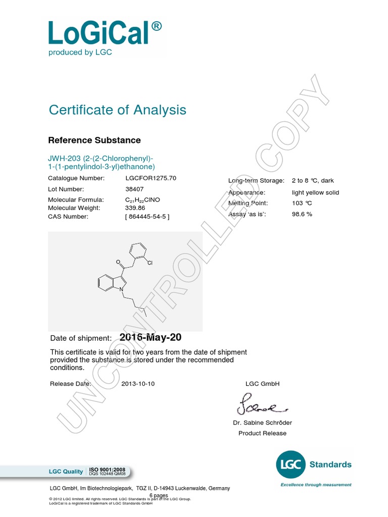 Certificate of Analysis Certificate of Analysis: Reference Substance ...