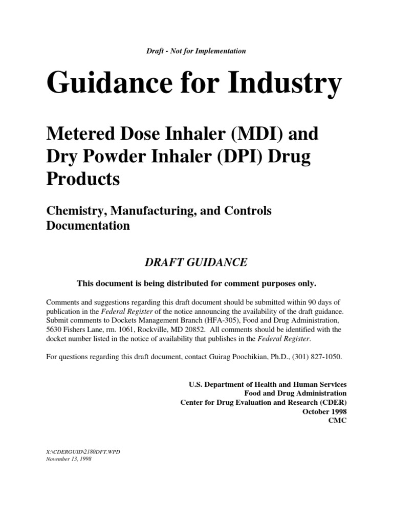 FDA Guidance For Industry MDI and DPI | PDF | Pharmaceutical Sciences ...