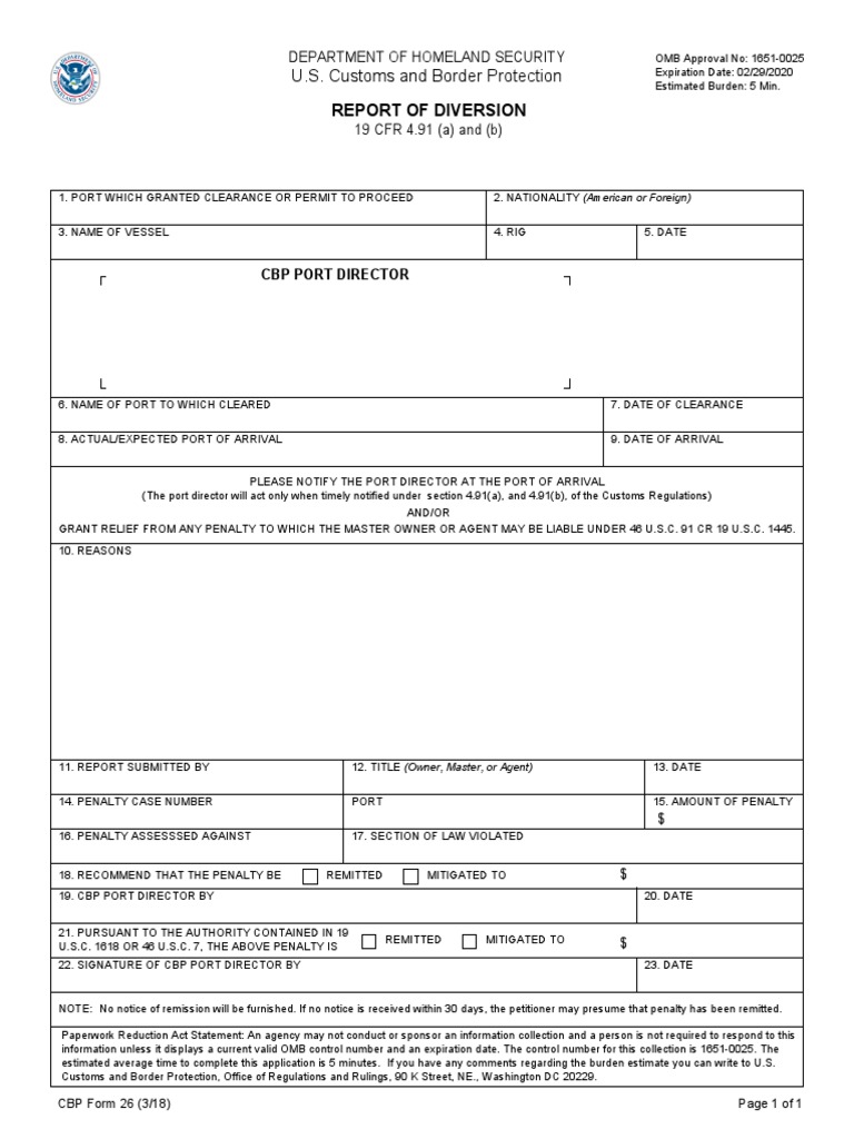 CBP Form 26 | PDF | U.S. Customs And Border Protection | Common Law