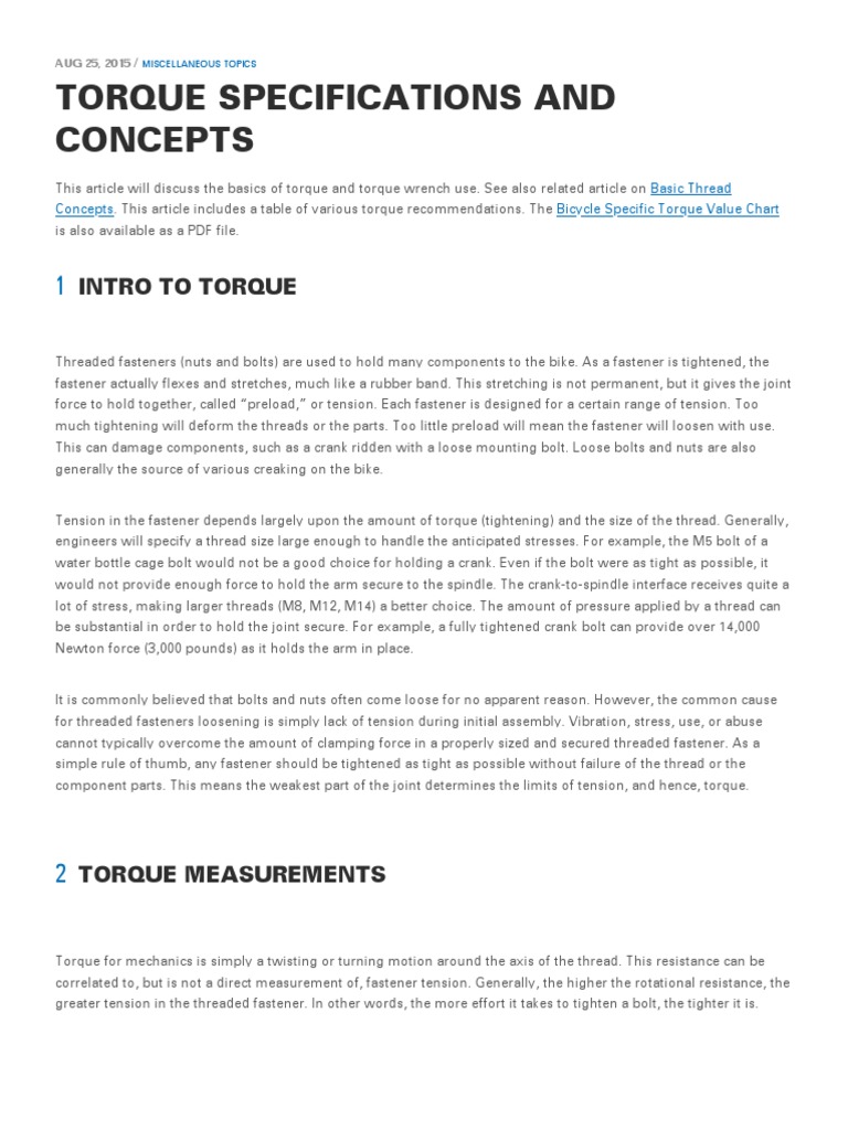 Park Tool - Torque Specifications and Concepts | PDF