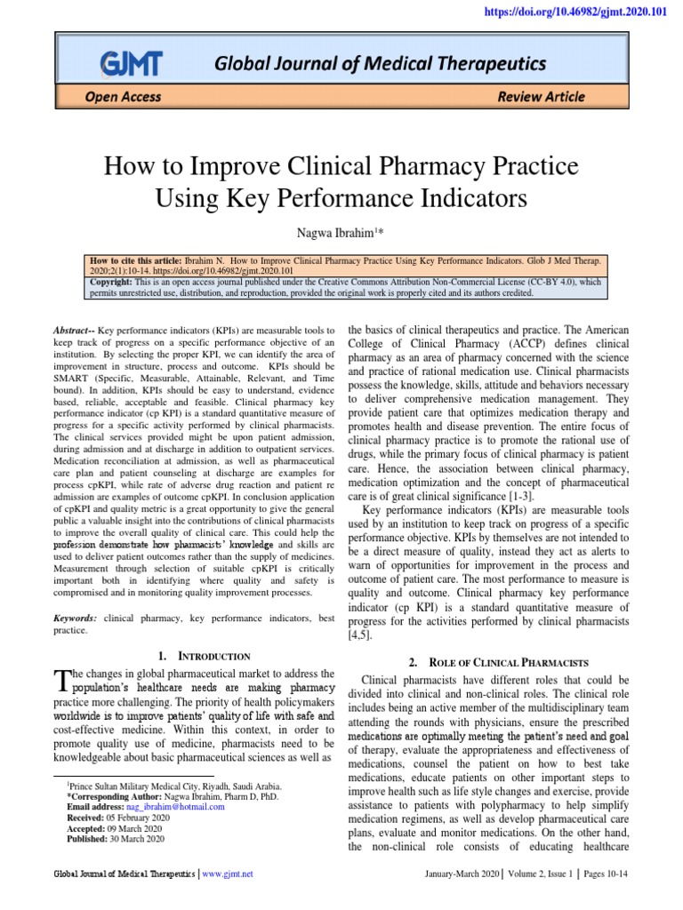 How To Improve Clinical Pharmacy Practice Using Key Performance ...
