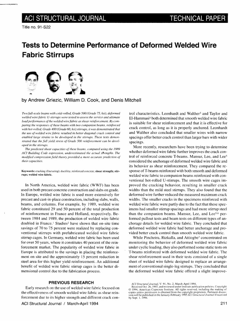 Tests To Determine Performance of Deformed Welded Wire | PDF | Fracture ...