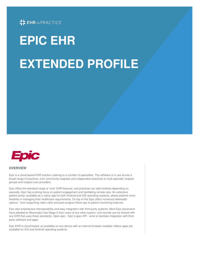 Epic Ehr Extended Profile | PDF | Electronic Health Record | Medicine