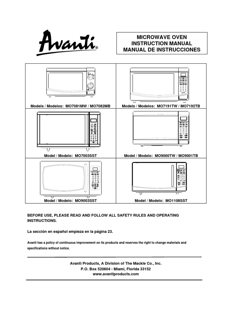 Microwave Oven Instruction Manual Manual de Instrucciones | Download ...