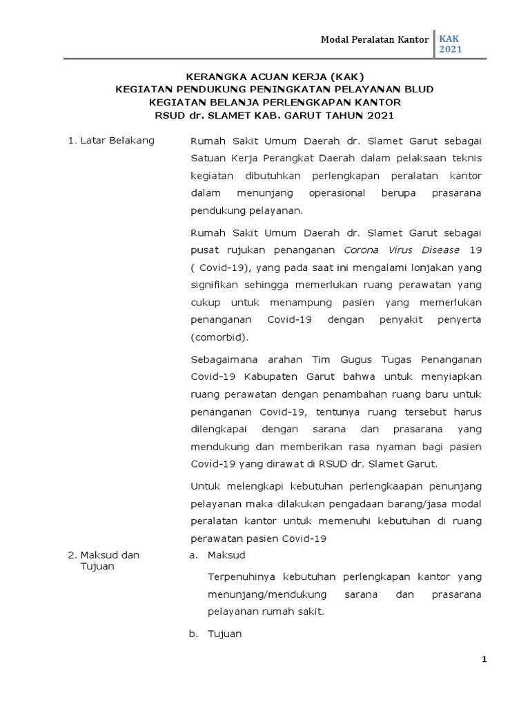 Pengadaan Peralatan Kantor RSUD Garut | PDF