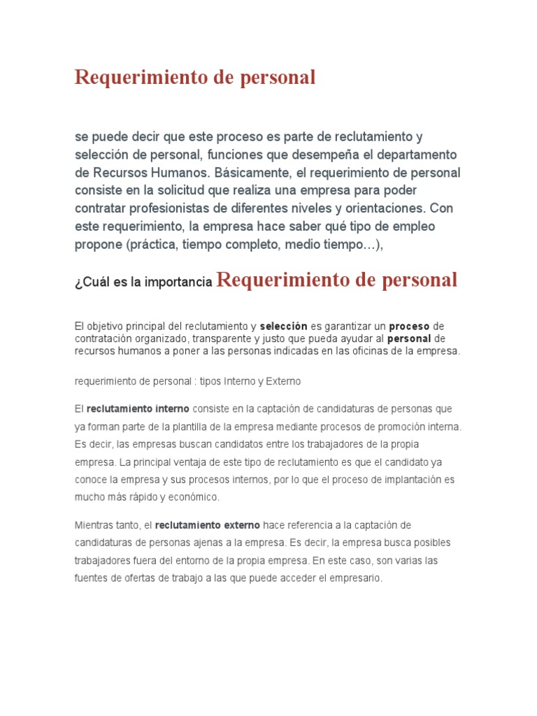 Requerimiento de Personal | PDF | Reclutamiento | Gestión de recursos ...