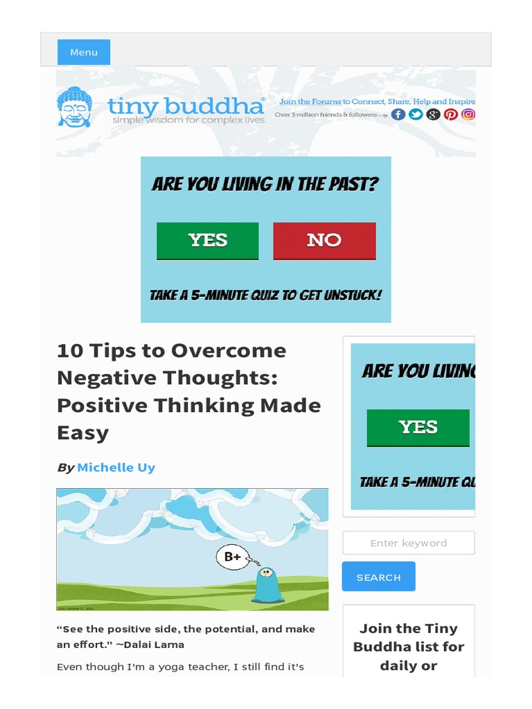 10 Tips To Overcome Negative Thoughts Positive Thinking Made Easy | PDF ...