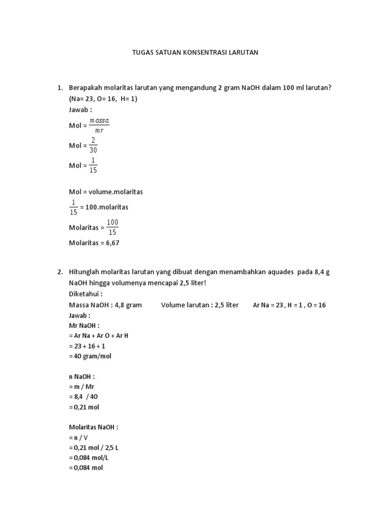 Tugas Satuan Konsentrasi Larutan Teklab | PDF | Memasak, Makanan ...
