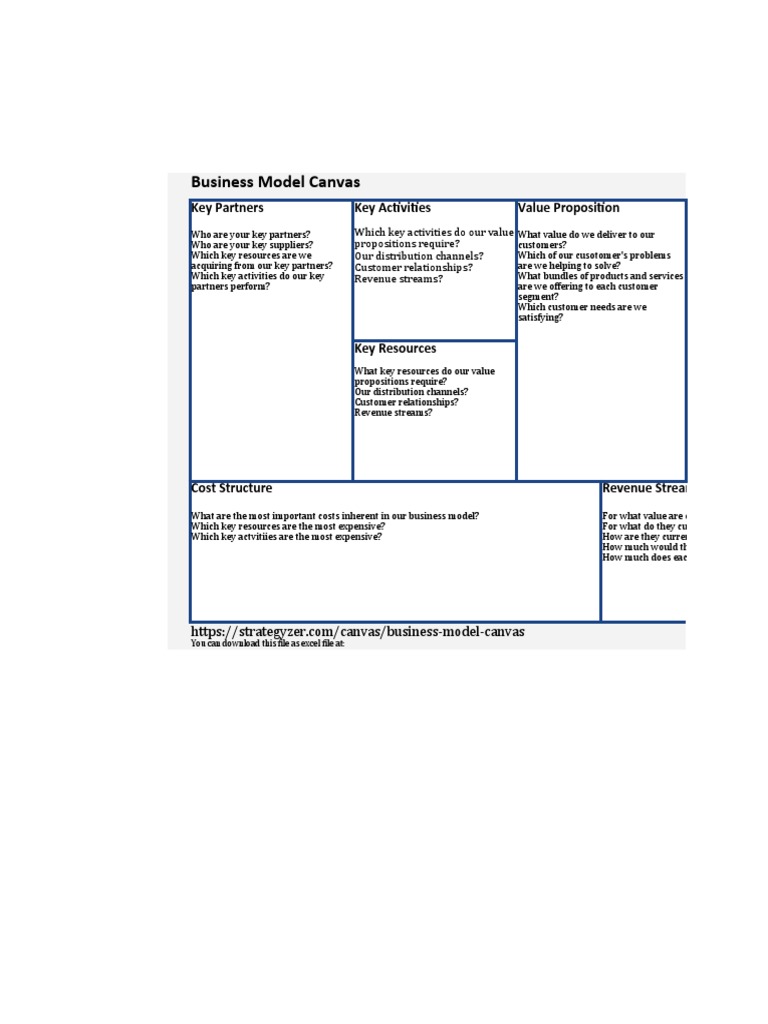 Business Model Canvas: Key Partners Key Activities Value Proposition | PDF