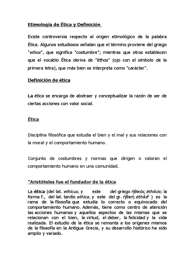 Unidad 1 (Etimologia y Concepto de Etica) | PDF | Moralidad | Teorías ...