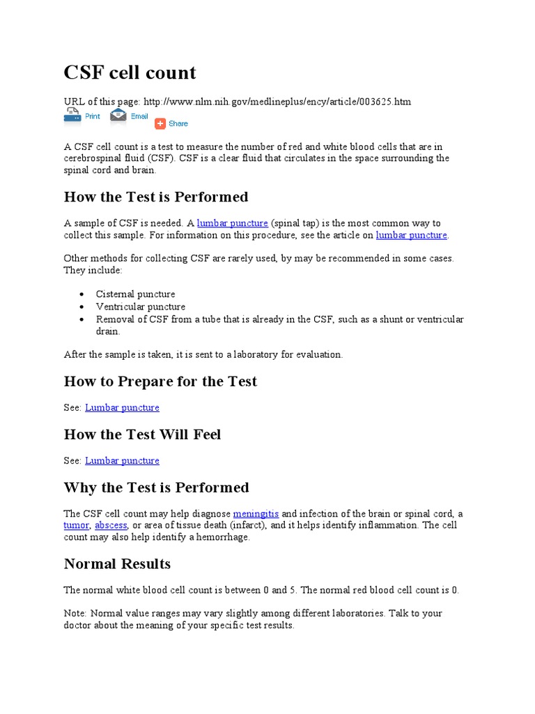 Csf Cell Count How The Test Is Performed Pdf Cerebrospinal Fluid