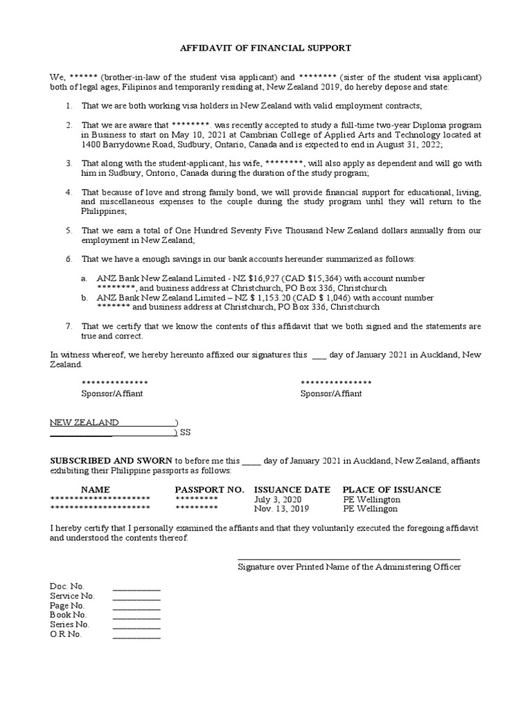 Sample Affidavit of Financial Support - Student Visa | PDF | Affidavit ...