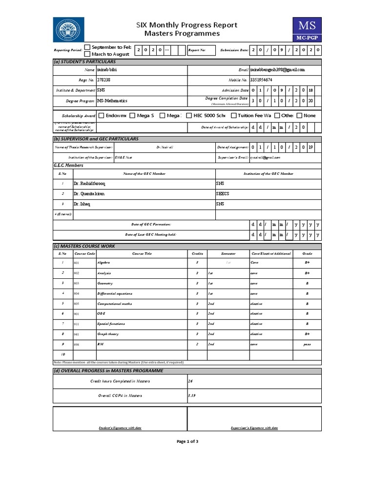 Template Six Monthly Progress Report (MS) | PDF | Thesis | Ordinary ...