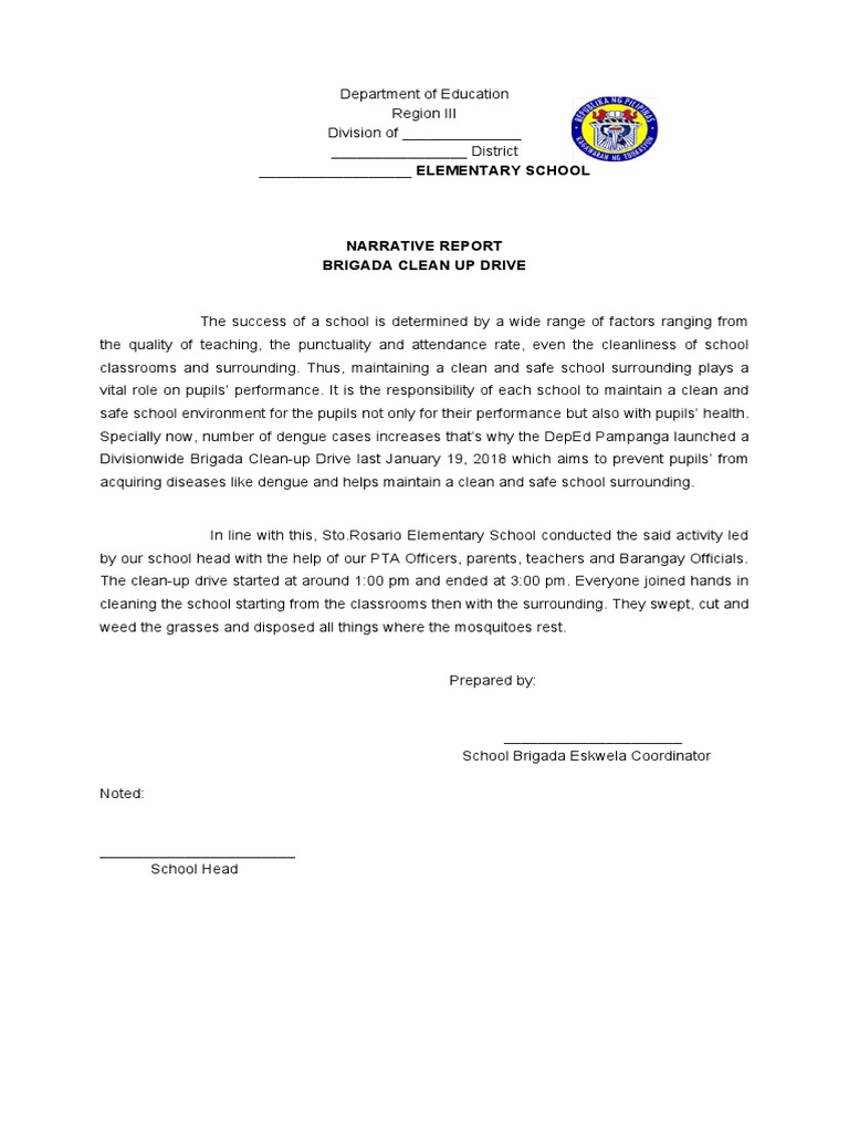 Clean Up Drive Narrative Report | PDF | Social Science | Wellness