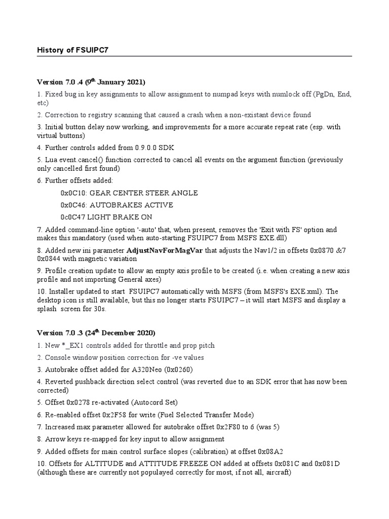 FSUIPC7 History | PDF | Rudder | Computer File