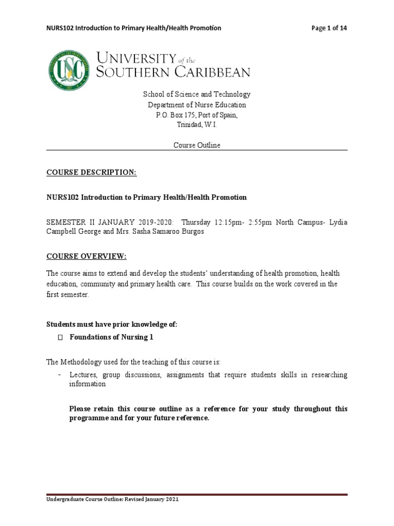 Health Promotion Course Outline 2021 | PDF | Health Promotion | Health ...
