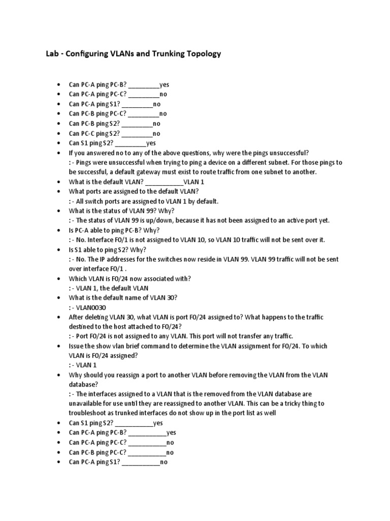Lab - Configuring Vlans and Trunking Topology | PDF | Communications ...