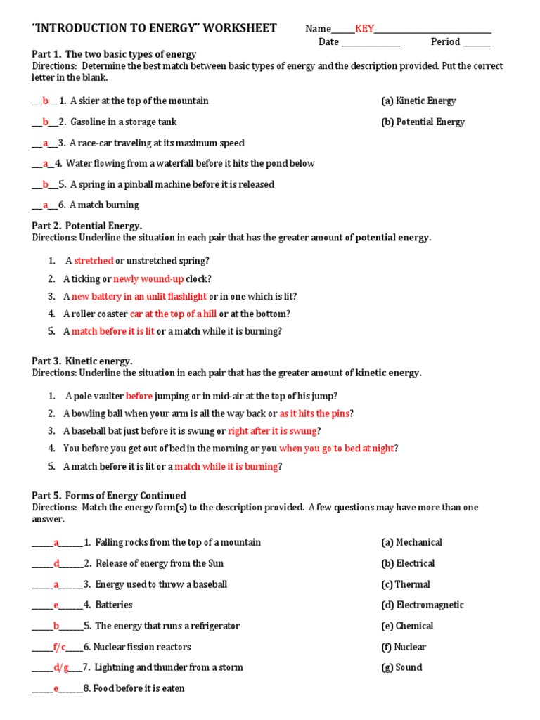 Potential Vs Kinetic Energy Worksheet - Answer Key | PDF | Nuclear ...