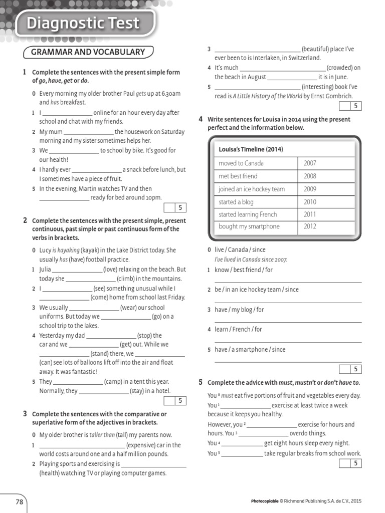 Diagnostic Test: Grammar and Vocabulary | PDF