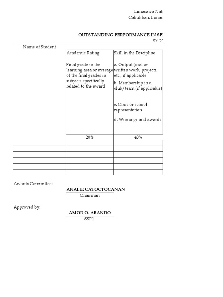 Outstanding Performance Awards Criteria Pdf