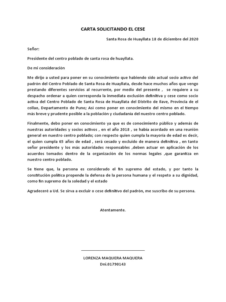 Carta Solicitando El Cese | PDF