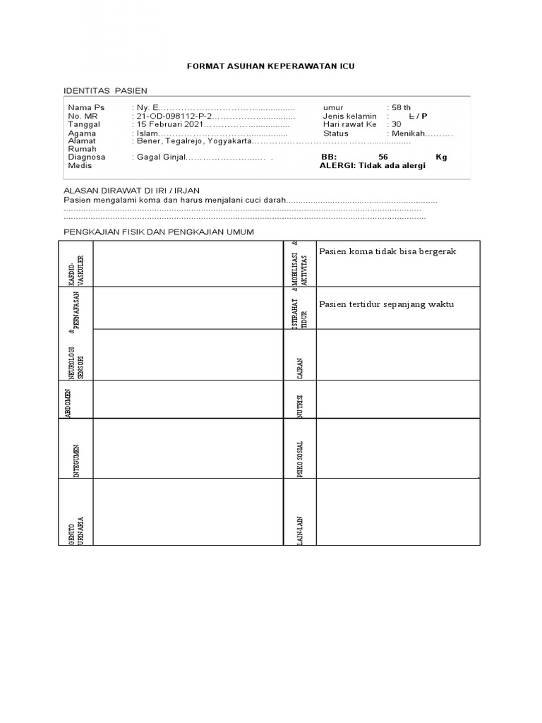 Format Asuhan Keperawatan ICU Pasien Koma | PDF