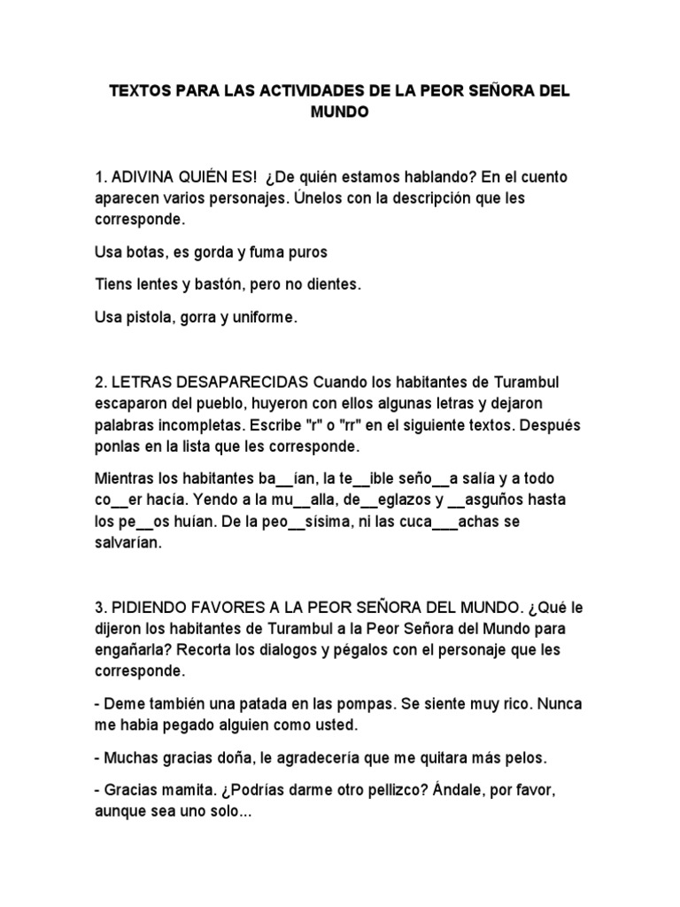 Textos para Las Actividades de La Peor Señora Del Mundo | PDF