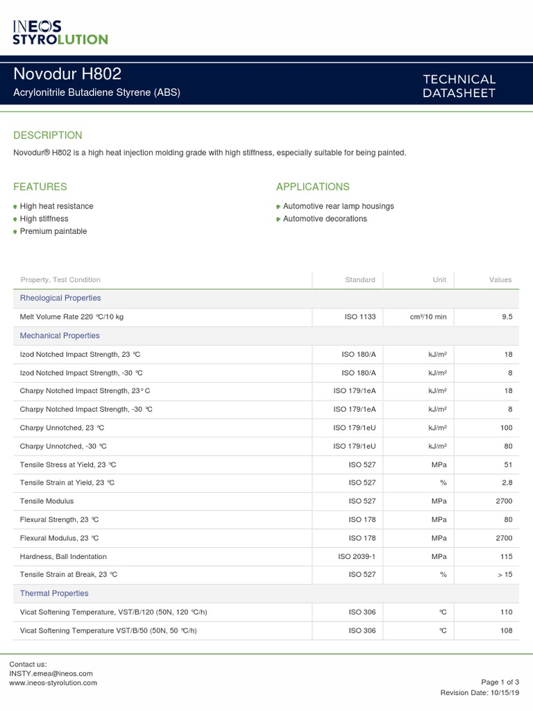 Novodur H802: Acrylonitrile Butadiene Styrene (ABS) | PDF | Strength Of ...