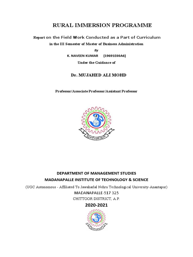 Report on a Rural Immersion Programme to Tharigodu Village in Chittoor ...