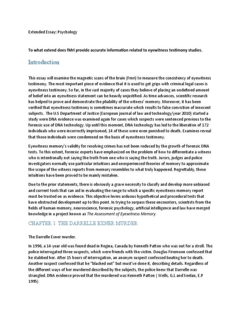 Extended Essay First Draft | PDF | Memory | Witness